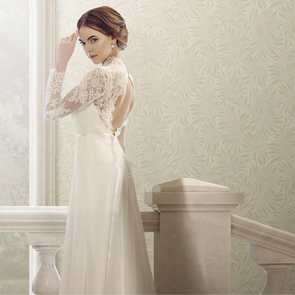 Adawall Wallpaper Store in Houston Cream Luxury Leaves Solid Color ...