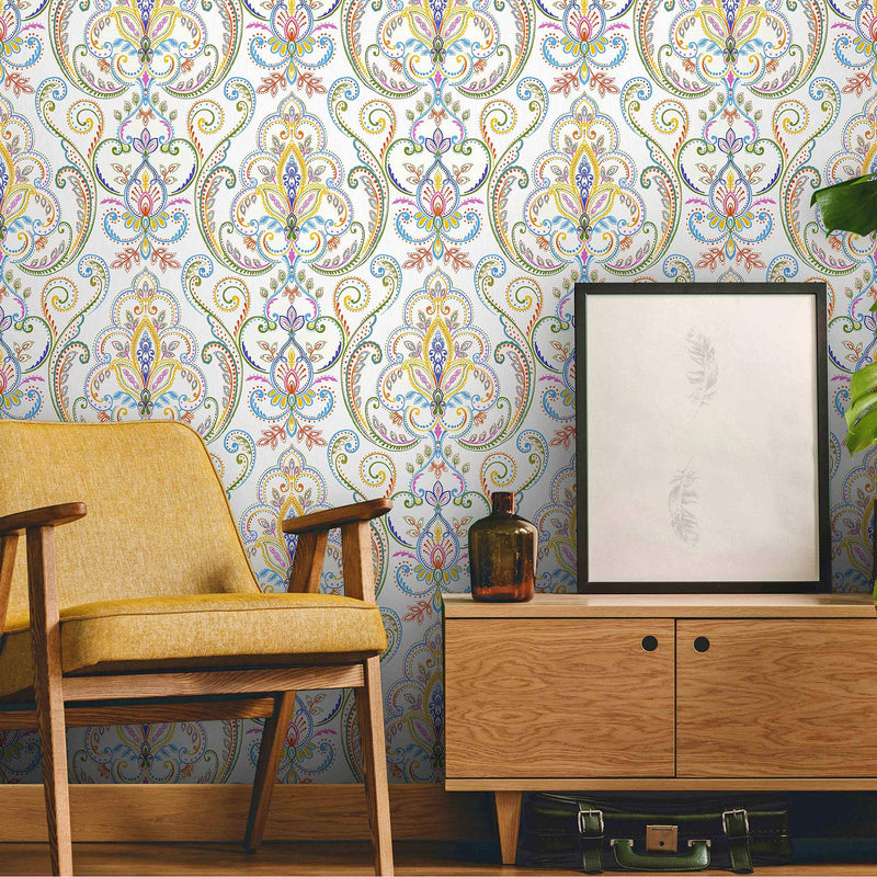 Adawall Wallpaper Store in Houston White Elegant Damask 3D Embossed ...